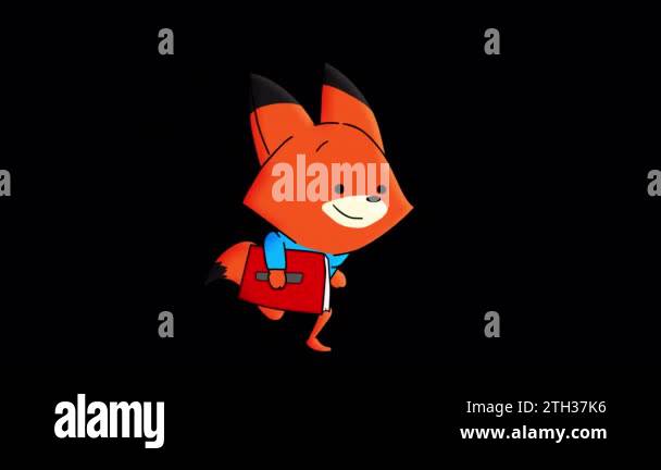 Animation of cute fox running with notebook. Going to school. Isolated ...