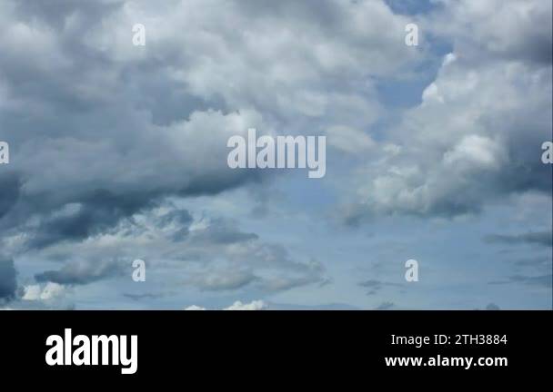 Blue sky white clouds. Puffy fluffy white clouds. Cumulus cloud cloudscape timelapse. Summer ...