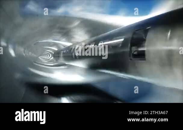 Futuristic sci fi tunnel. futuristic flying train. Realistic 4k ...
