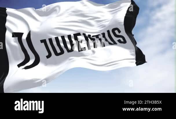 Turin, Italy, July 2022: The flag of Juventus Football Club waving ...