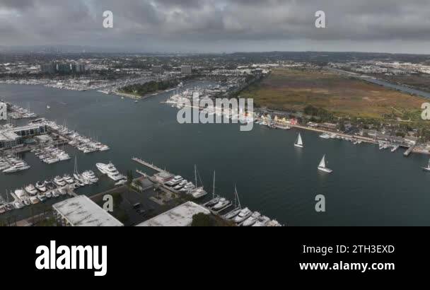 Marina del Rey. Aerial view by drone of the Marina del Rey seaside ...