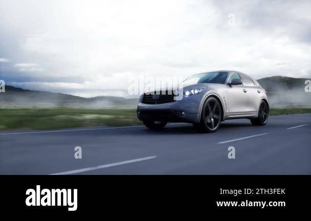 Luxury suv very fast driving on highway. Transport concept. Realistic ...
