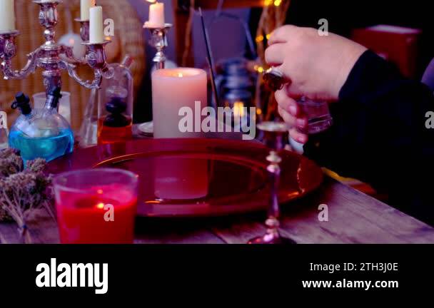 andle lights in dark room of future fortuneteller, esoteric Oracle ...