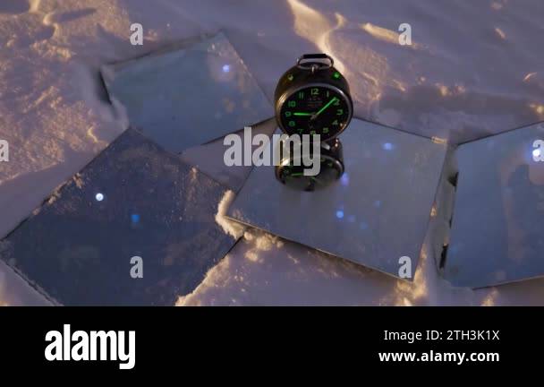 Clock With Shining Hands Move Fast Placed on the Clean Bright Mirror ...