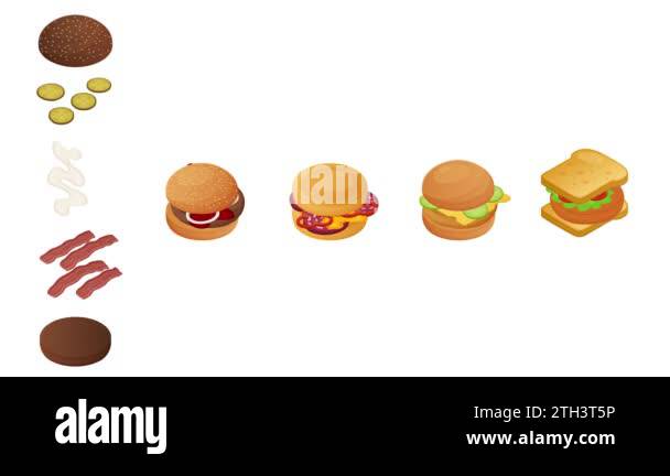 Ingredients for burgers. Moving banner with set of different delicious ...