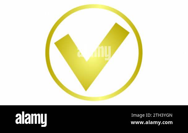 Animated golden check mark in circle appears. Flat vector illustration ...