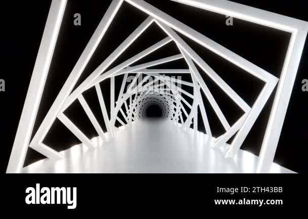 Endless Tunnel of White Squares on Black background.Moving forward ...