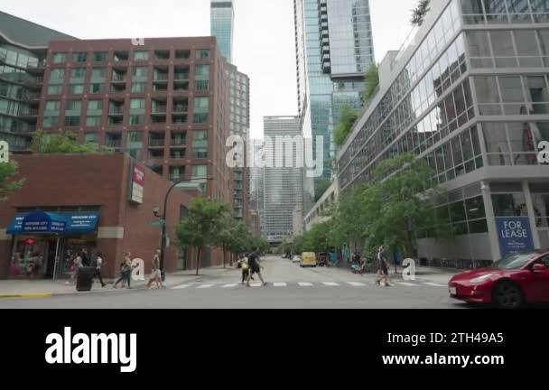 Chicago USA, People on Pedestrian Crossing, Sidewalk and Cars on ...