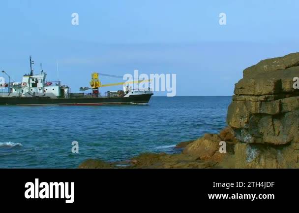 Tourism on Snake Island -The ship moves on the sea surface and comes ...