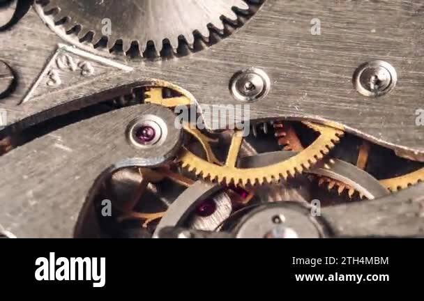 Timelapse of mechanism of vintage stopwatch with rotation close-up ...