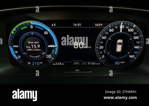 Top Speed Performance Racing Electric Car Dashboard. Pushing The Limits. Tachometer Showing ...