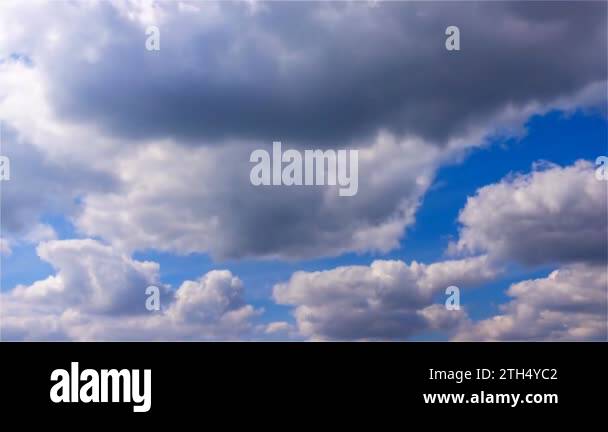Summer blue sky with big white clouds moving up overhead, time lapse ...