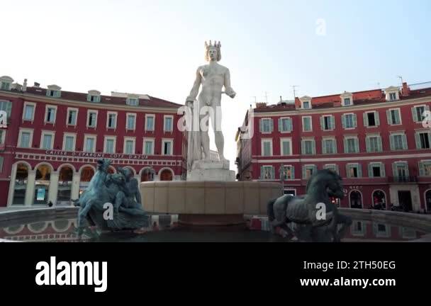 Fountain of the Sun in Nice. The famous fountain with the statue of ...