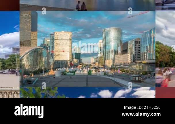 Multi Screen Collage of Paris timelapse hyperlapse, France. Collection ...