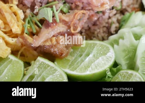 Close Up Footage of Thai Style Shrimp Paste Fried Rice (Khao Klook ...