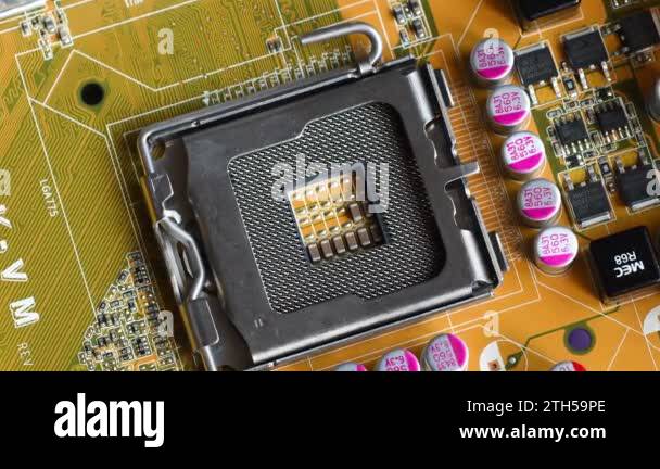 Close up on CPU Socket of a modern PC Motherboard. Printed Circuit Board - Computer Motherboard ...