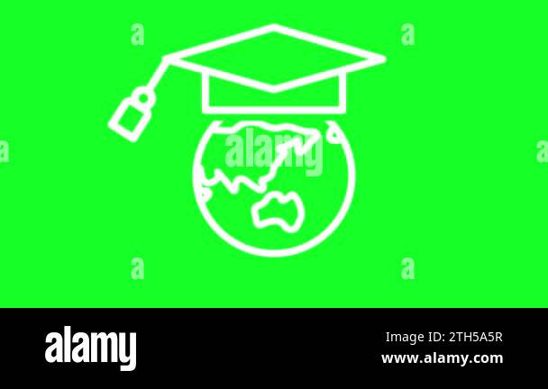 Animated education white line icon. International exchange program ...