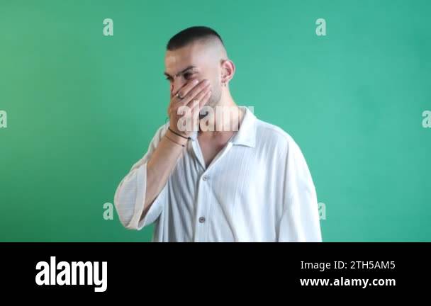 Facial expression of man with bad smell, model gestures expression ...