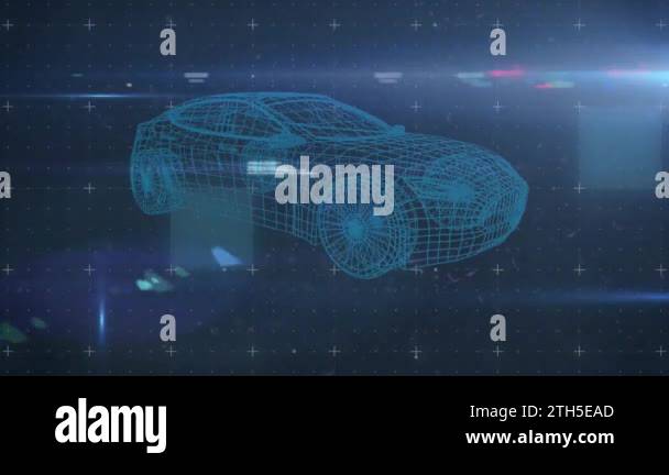 Animation of glitch effect over 3d car model and data processing ...