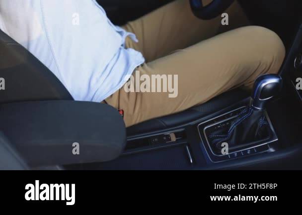 Driver Fastening Seatbelt In Car. Man Car Lap Buckling Seat Belt Inside ...