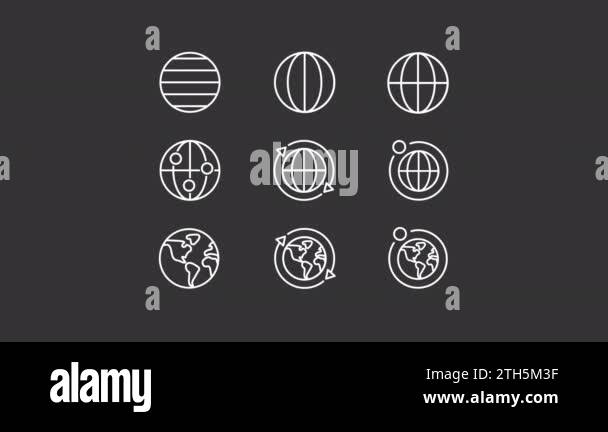 Animated globe model white line icon. Earth satellite. Map of world ...