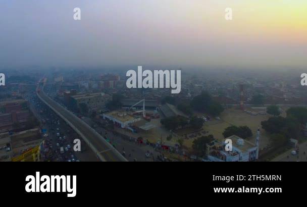 Aerial flight over the urban city, Bombay, India,Top view, crossing a ...