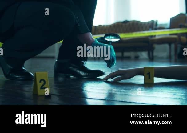 Detective Collecting Evidence in a Crime Scene. Forensic Specialists ...