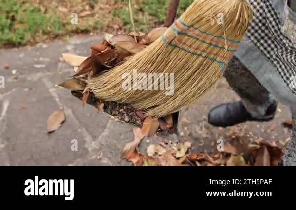 Gardener sweeping up leaves Stock Videos & Footage - HD and 4K Video ...