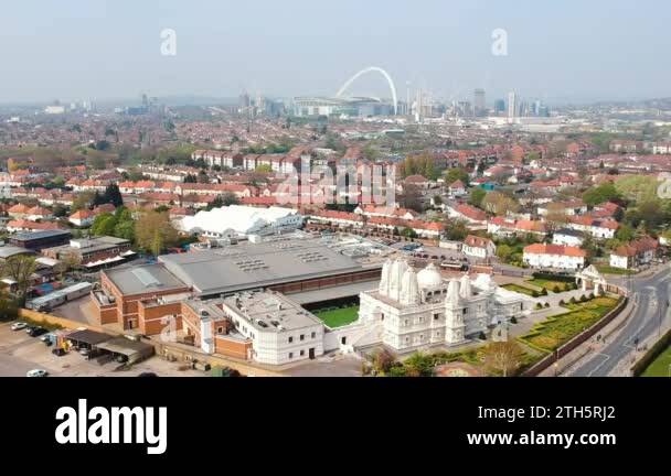 Ariel view of BAPS Shri Swaminarayan Mandir, a Hindu Temple in Neasden ...