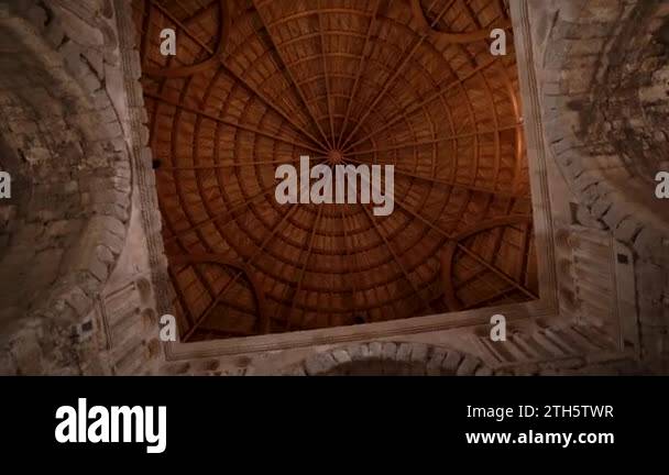 Rotating Shot of Ancient Wooden Ceiling in the Roman Ruins in the ...