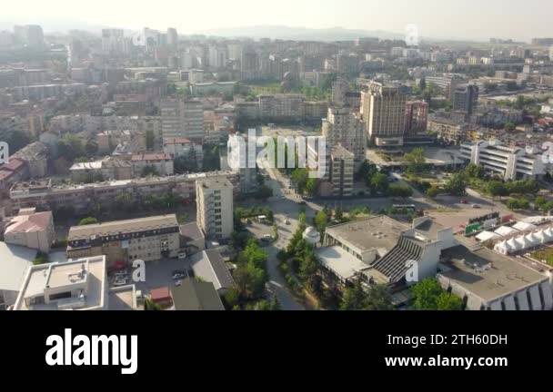 Pristina, Kosovo - June 5, 2022: Aerial ascending view on Fadil Vokrri ...