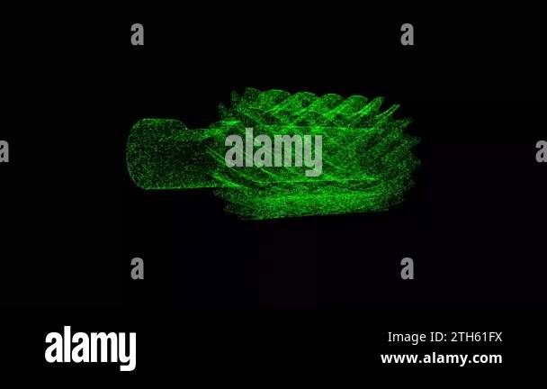 3d Milling Cutter Rotates On Black Bg Object Dissolved Green Flickering Particles 60 Fps