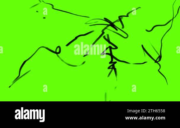 Animation of black lines with brown strokes on a green screen. Art ...