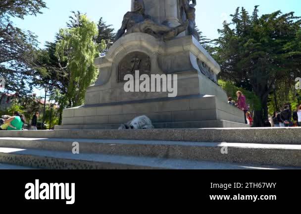 Punta Arenas, Chile - 11 17 2018: Magellan monument with a statue of a ...