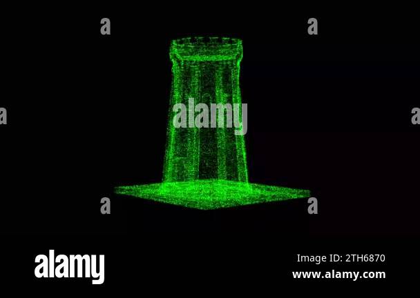 3d Medieval Tower Rotates On Black Bg Object Dissolved Green