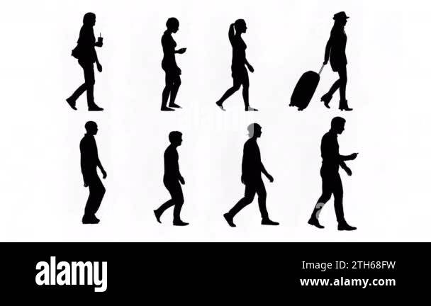 3D rendering,silhouette group of people walking isolated graphics on ...