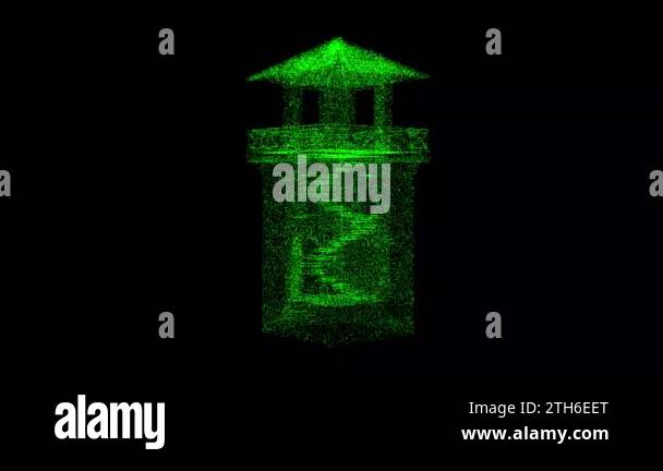 3d Medieval Observation Tower Rotates On Black Bg Object Dissolved