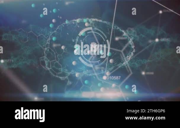 Animation of counting, brain, numbers and chemical formulas on navy ...