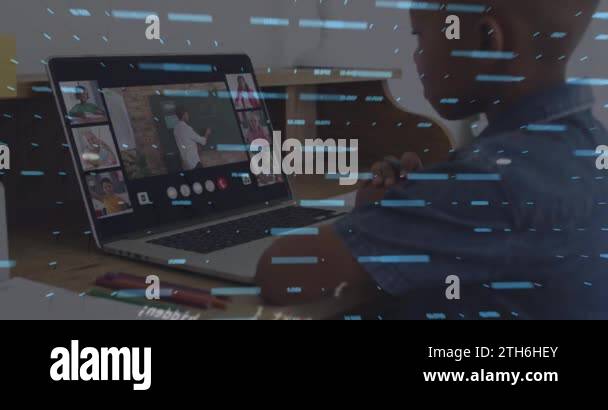 Animation of graphs and data processing over african american boy ...