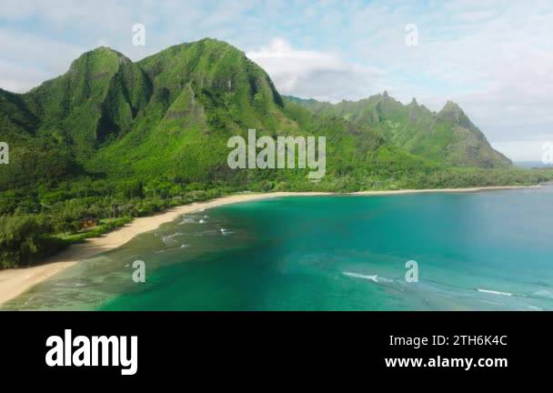 Cinematic Hawaii nature landscapes. Scenic NaPali coast with beautiful ...