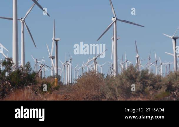 Windmills turbine rotating, wind farm power plant, alternative green ...