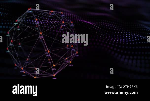 Animation of data processing and spots on black background. Global ...