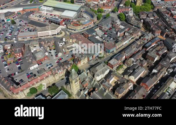 Aerial drone footage of the town of Wakefield and the city centre ...