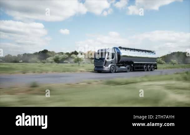 Generic 3d model of gasoline truck very fast driving on highway. Gas ...