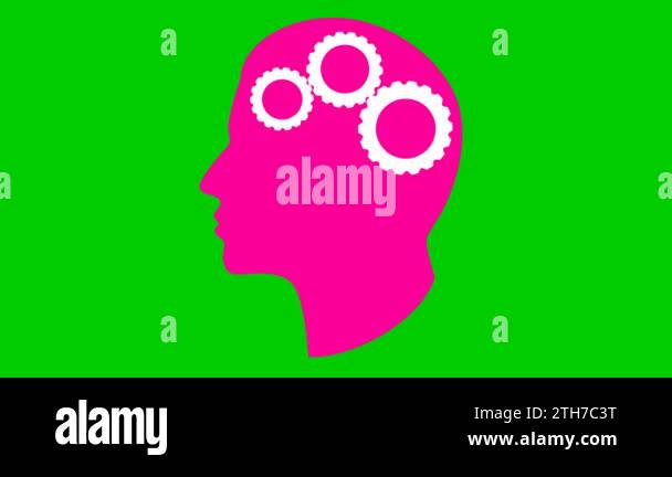 Animated pink mechanism in the head with gears. Concept of idea ...
