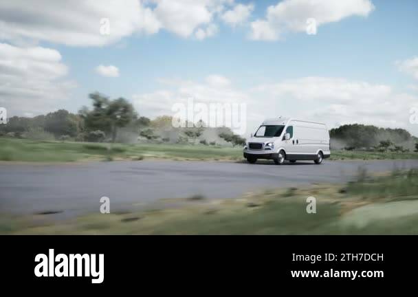 Generic 3d model of delivery van very fast driving on highway. Gas, oil ...