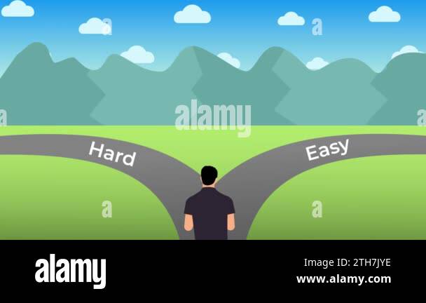 Male character deciding what path to choose for his career on an open ...