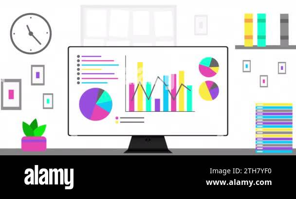 Office computer with modern Infographics on screen. Modern Office ...