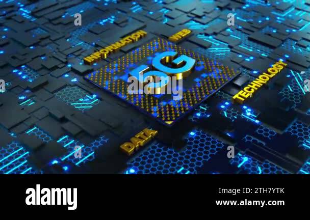 Conceptual animation of a network processor with a flashing 5G logo ...