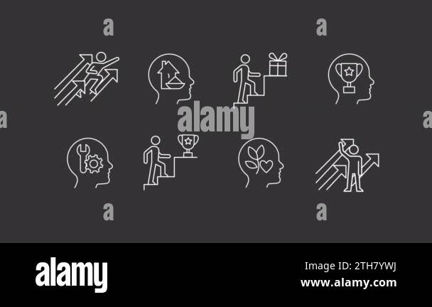 Animated motivation white line icons. Inner motivation. Self-growth ...